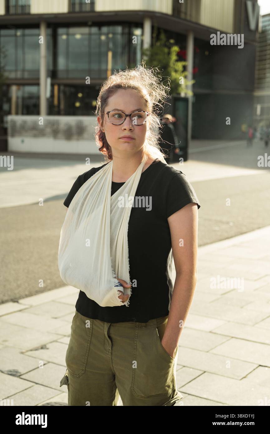 Plaster cast. Teenager with fractured arm, broken wrist bones Stock ...