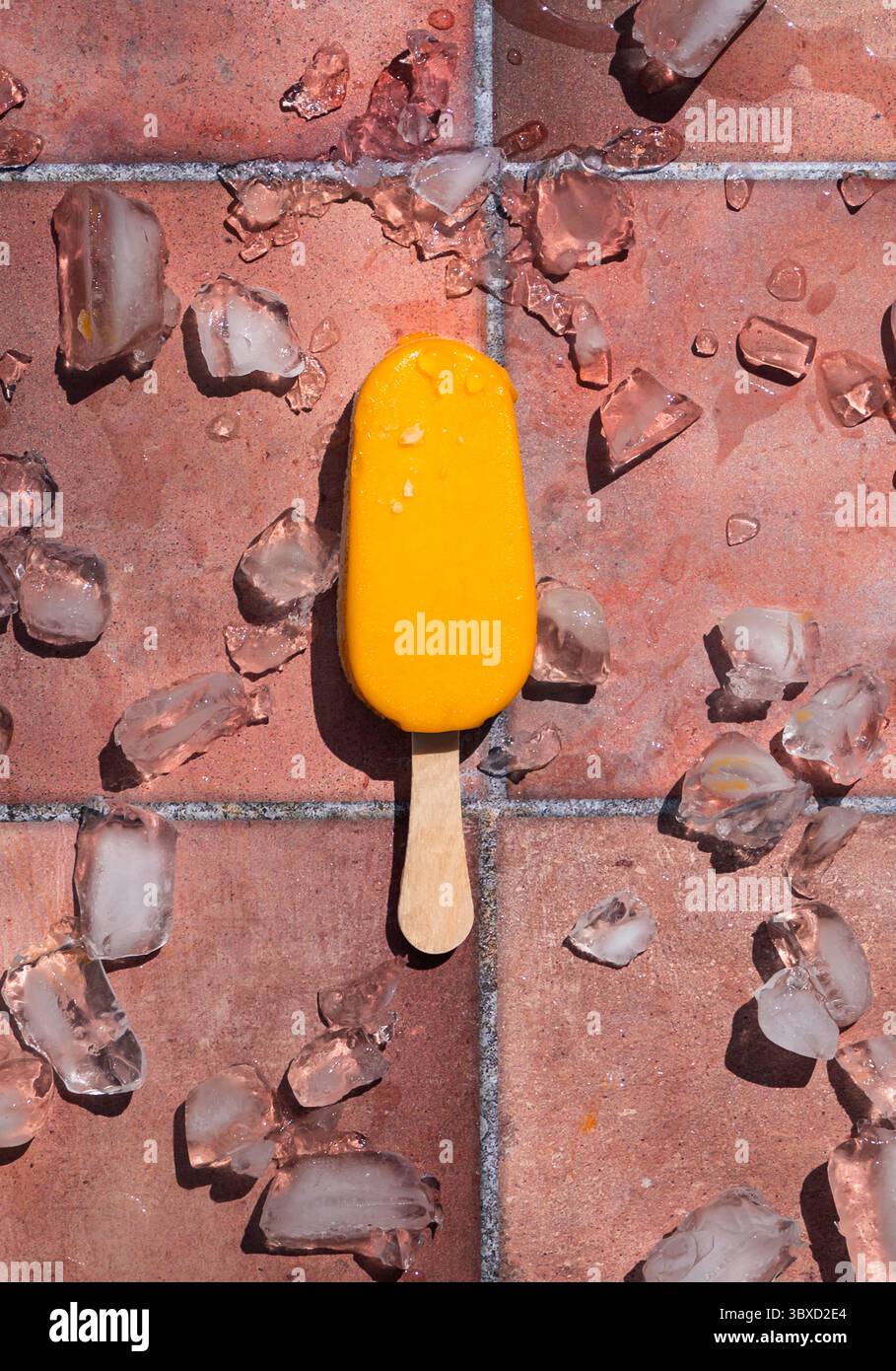 Top view of a mango popsicle on terra cotta tile in the sun Stock Photo ...