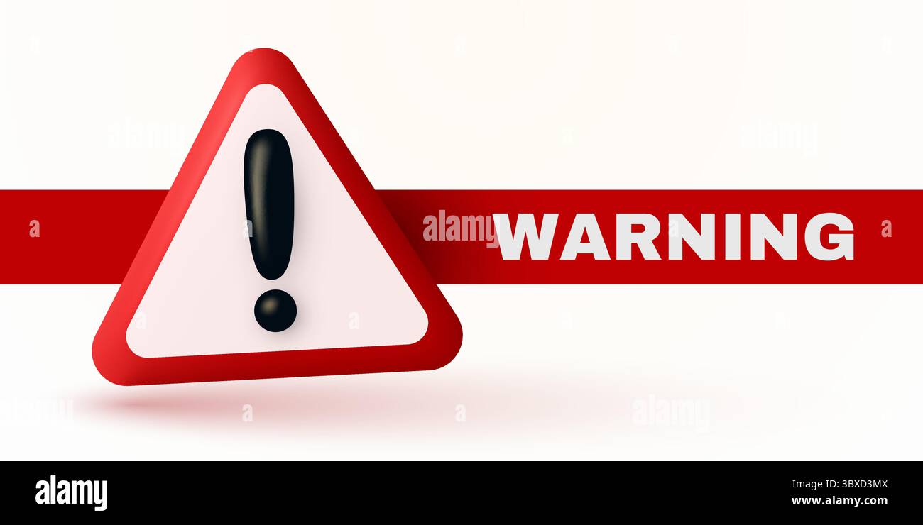 Red danger warning triangle 3d icon. Alert, caution or emergency ...