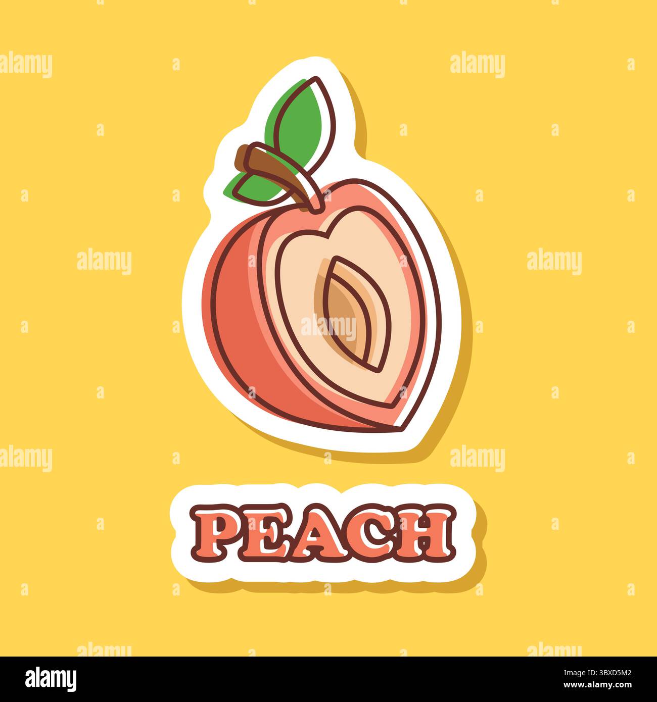 Peach fruit sticker icon in flat style. Apricot vector illustration on ...