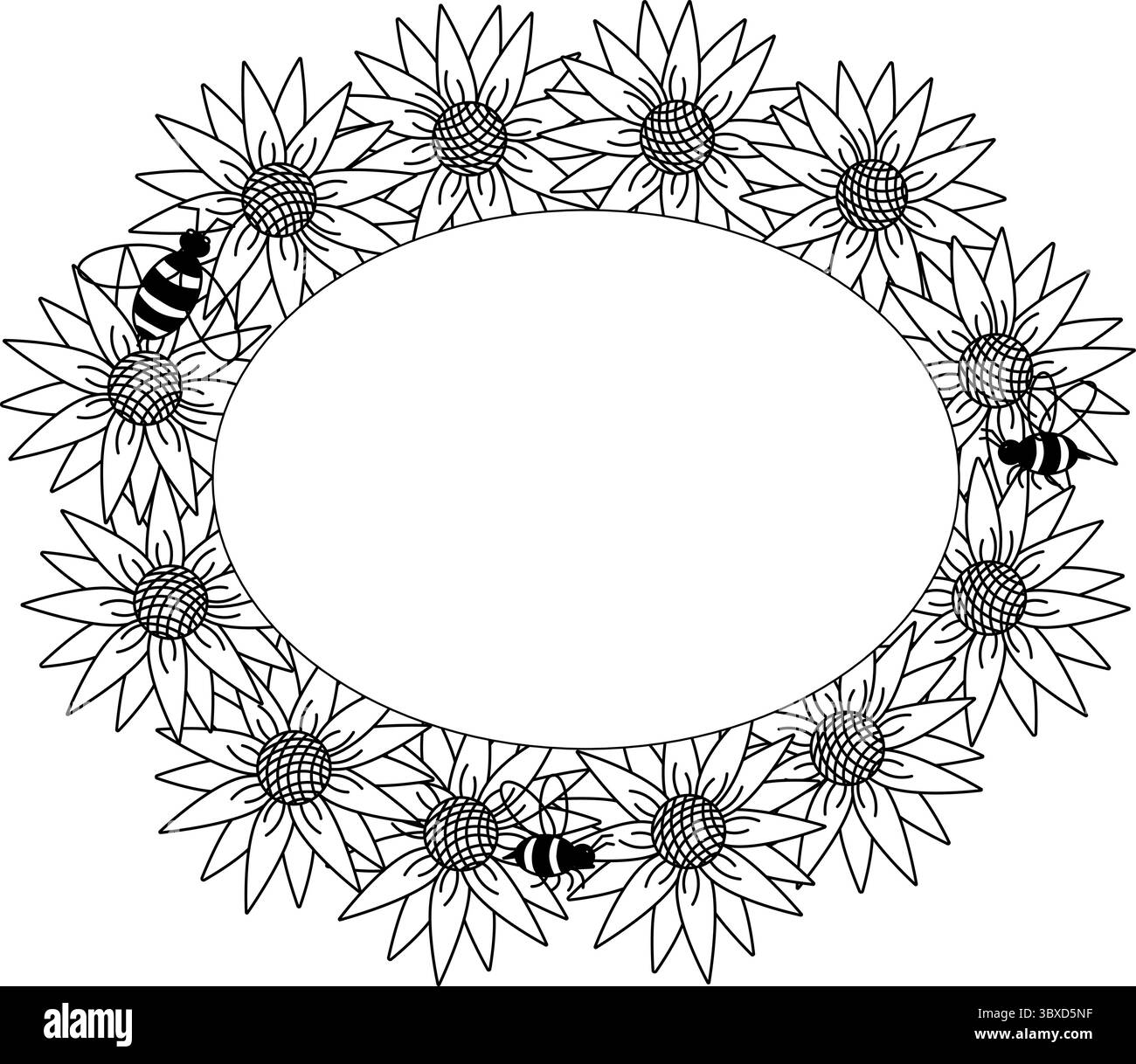 Sunflower frame vector flower Black and White Stock Photos & Images - Alamy