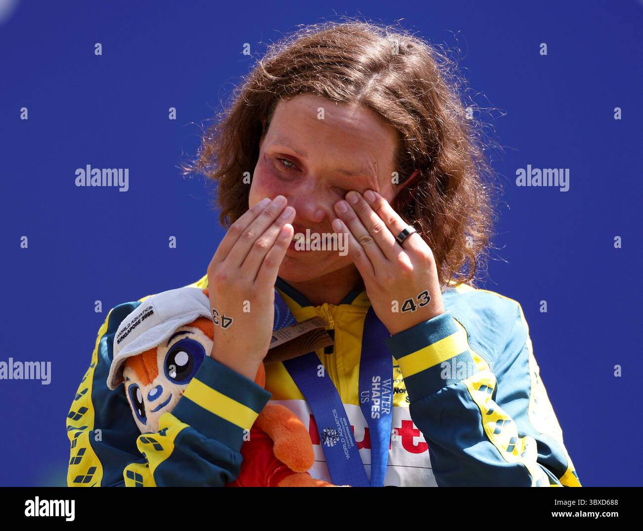 Singapore. 18th July, 2025. Moesha Johnson of Australia sheds tears ...