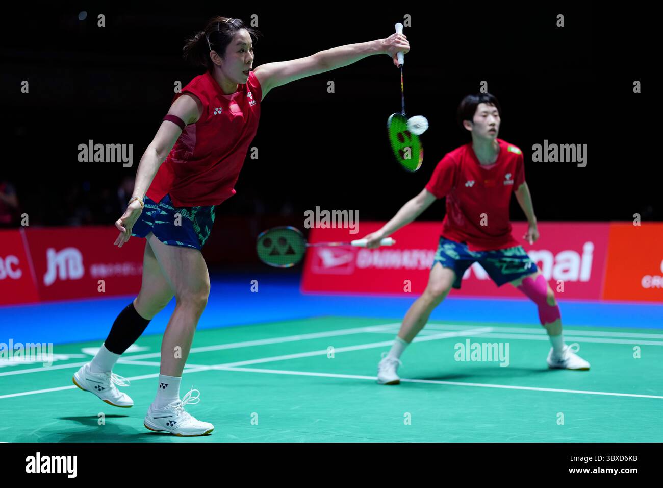 Tokyo, Japan. 18th July, 2025. Jia Yifan (L)/Zhang Shuxian compete during the women's doubles ...