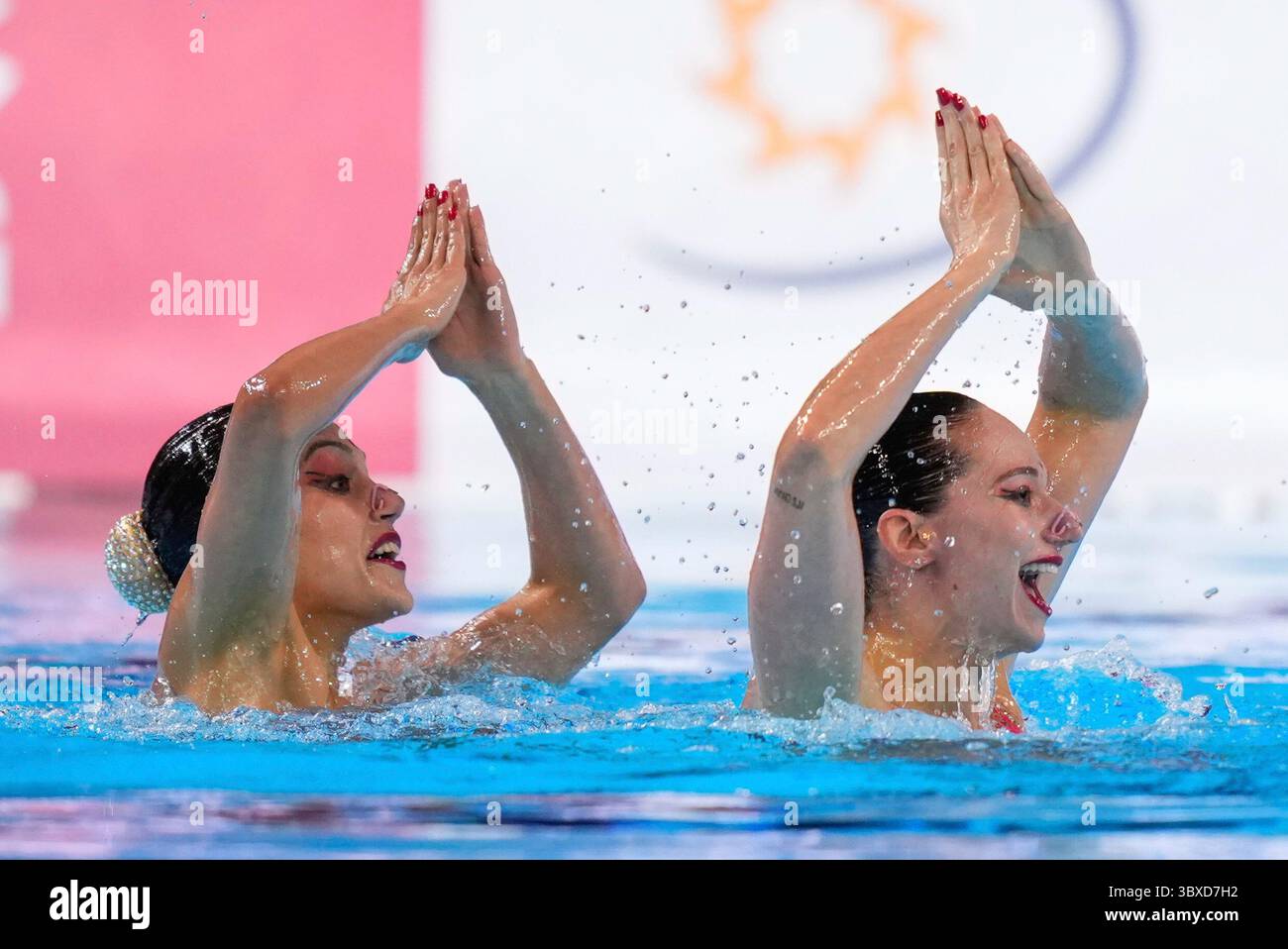Neutral athletes Mayya Doroshko and Tatiana Gayday compete in the women ...