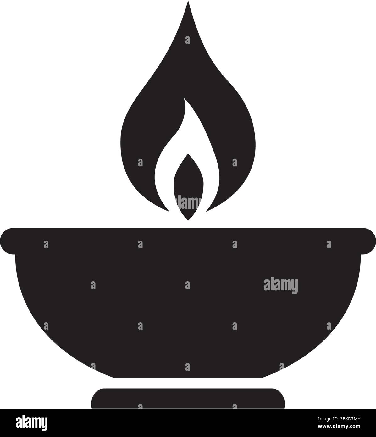 Black silhouette of a traditional Diwali diya lamp with flame, simple ...