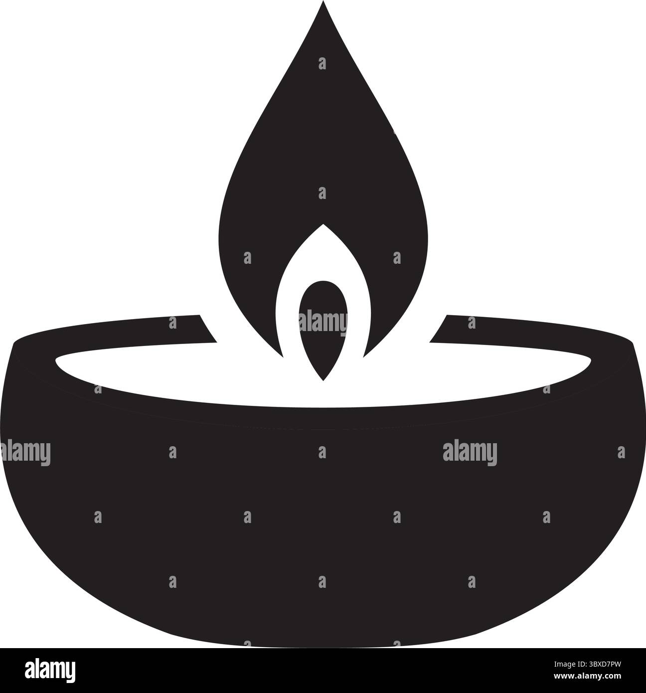 Minimalist black diya lamp icon with flame, symbolizing Diwali and ...