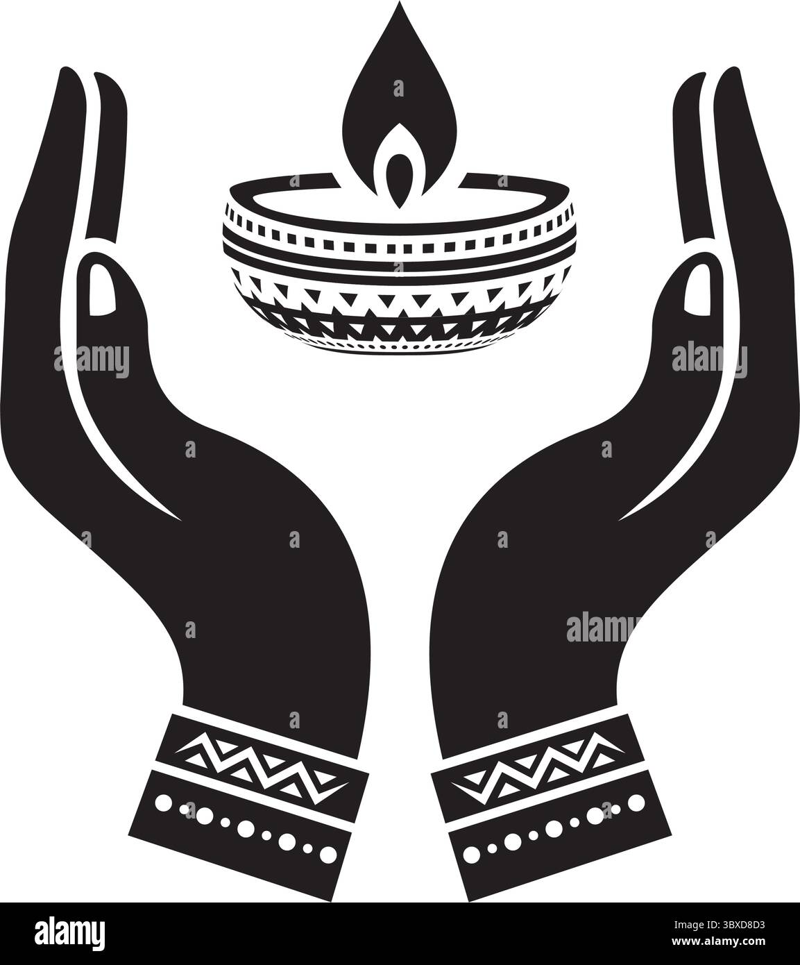 Silhouette of two hands holding a Diya lamp, symbolizing Indian ...
