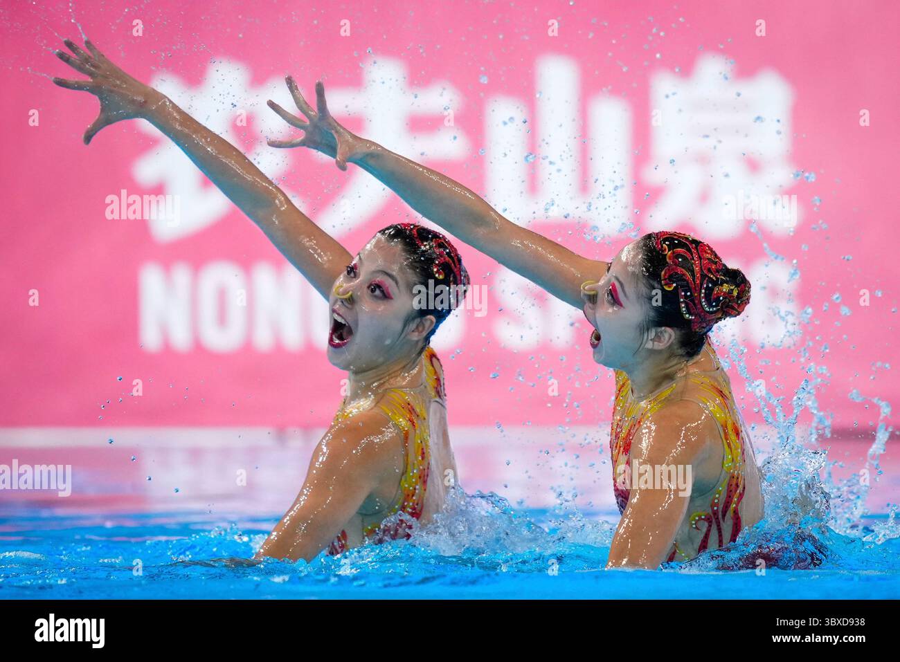 Lin Yanhan and Lin Yanjun of China compete in the women's duet ...