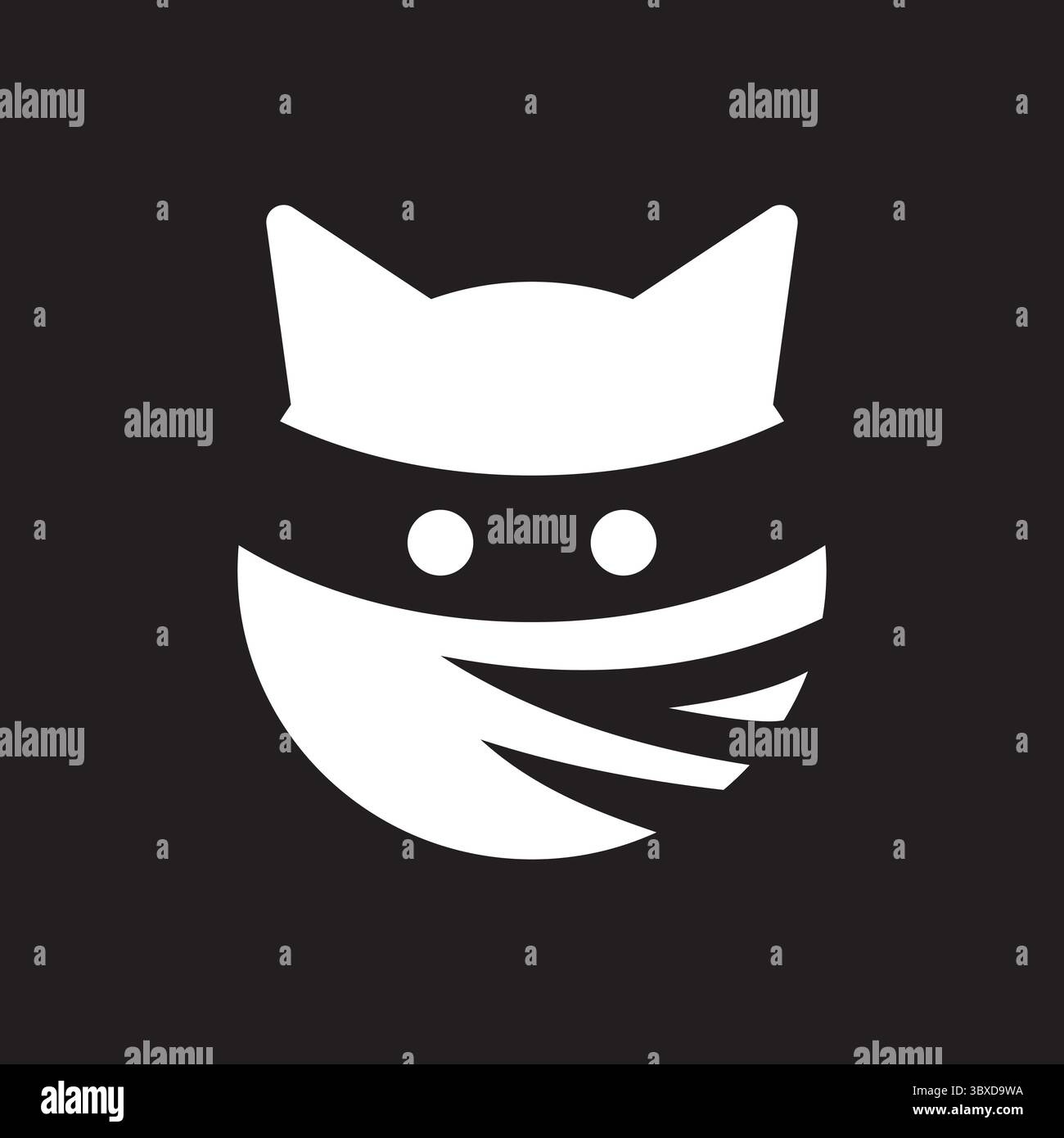 Minimalist white cat ninja icon with black mask, ideal for logos ...