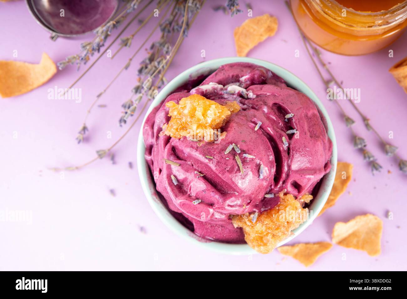 Sweet lavender honey ice cream, creamy rich taste sorbet gelato with ...