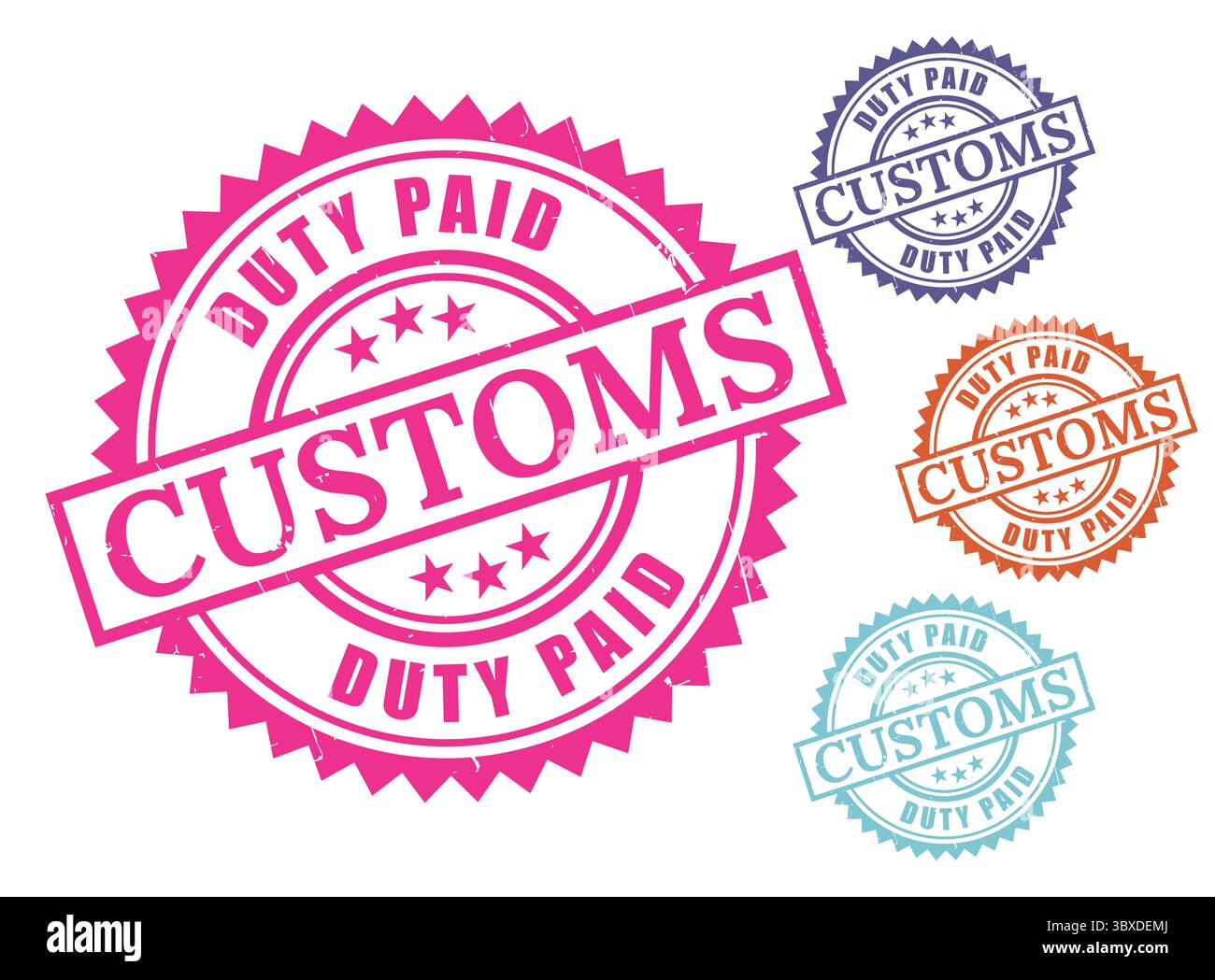 A Customs Duty Paid Label Pack, Grunge Rubber Border Tax Stamp Design ...