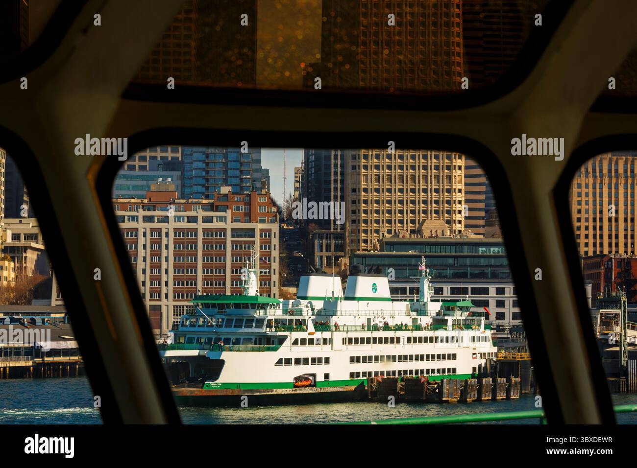Downtown Seattle, views of the waterfront from a Puget Sound ferry ...