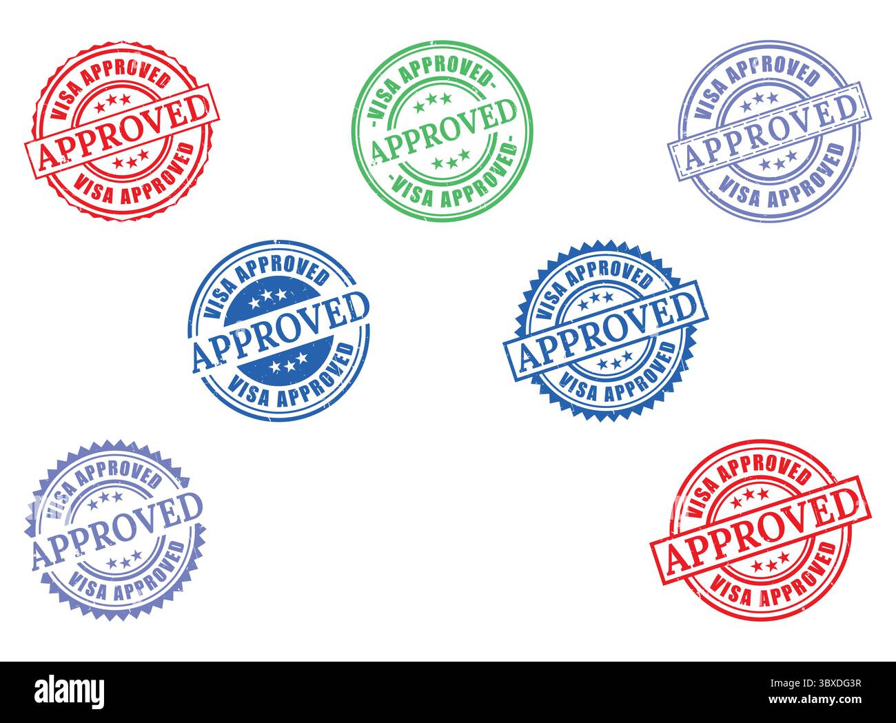A Visa Approved Rubber Stamp Collection, Travel Authorization Seal Vector Set Stock Vector Image ...