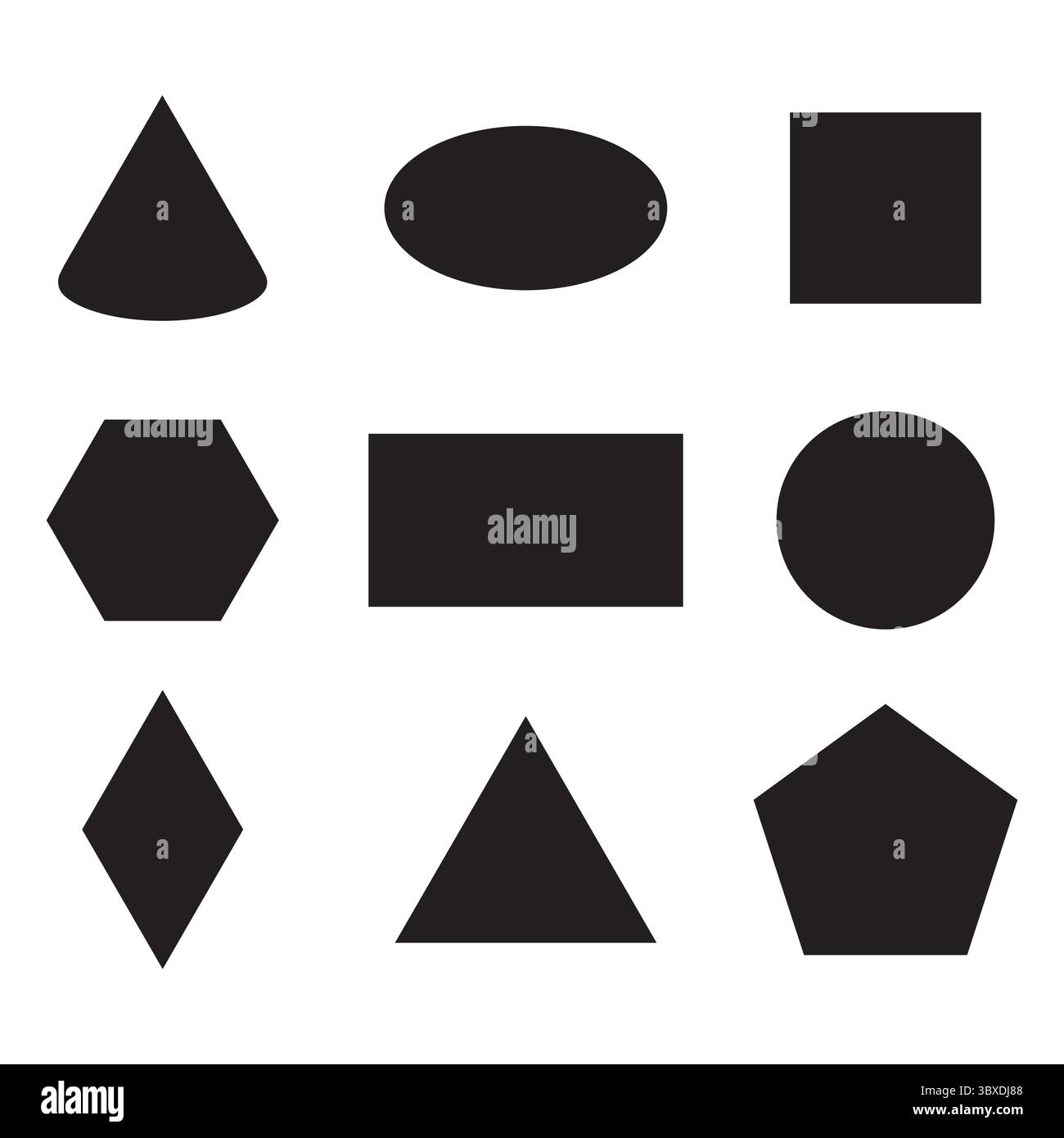 Geometric shapes set. Black solid forms. Basic figure collection ...