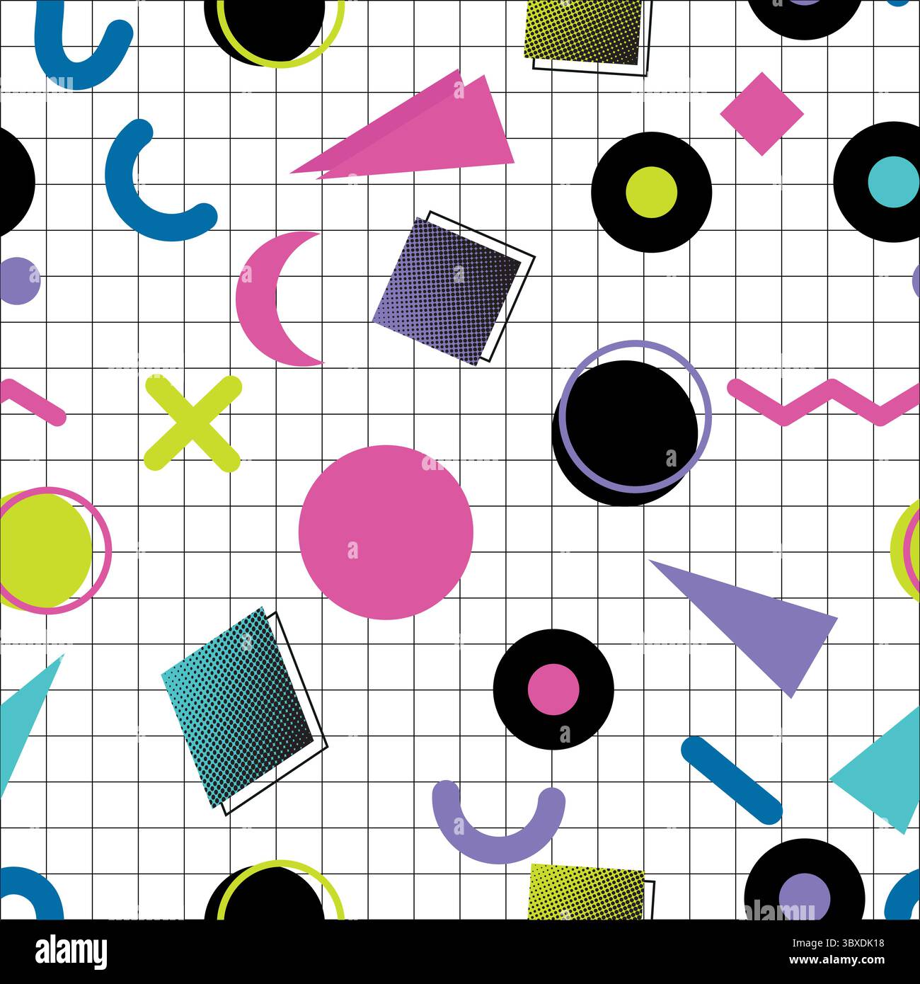Retro 80s style minimal sealmless pattern, geometric shapes background ...