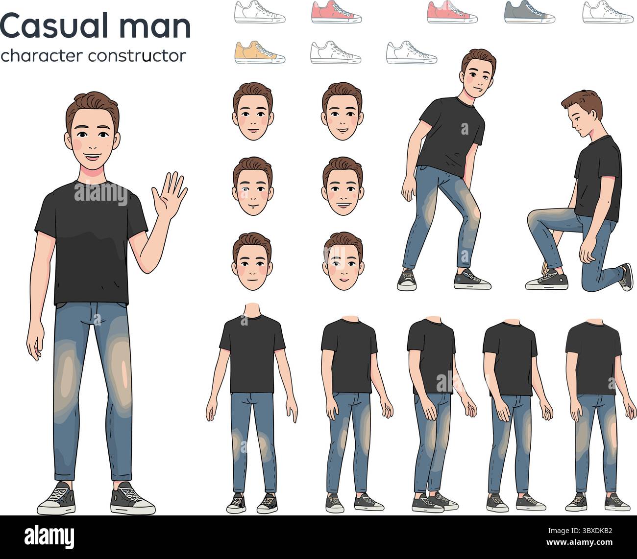 Customizable Casual Man Character Constructor: Versatile Outfits, Poses ...