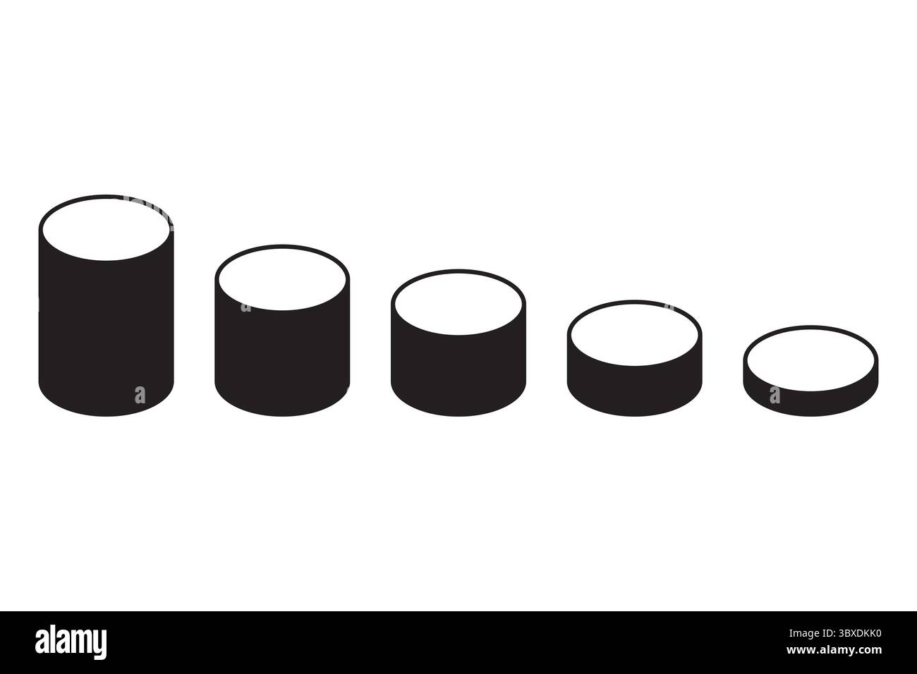 Cylinder shape objects. Decreasing size illustration. Data storage ...