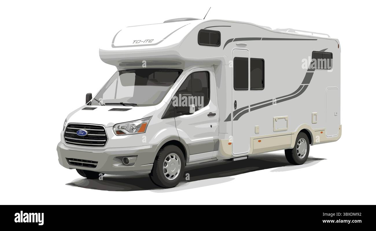 Modern Ford RV Camper Van: Sleek White Travel Vehicle with Stylish ...