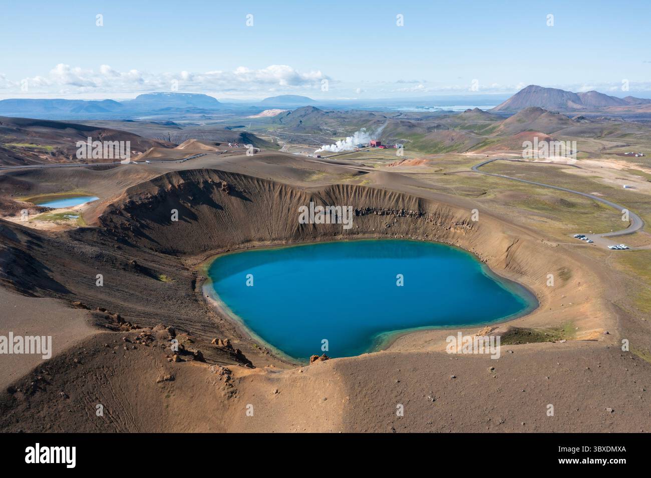 Aerial View of Krafla Caldera and Blue Crater Lake, Mývatn Region ...