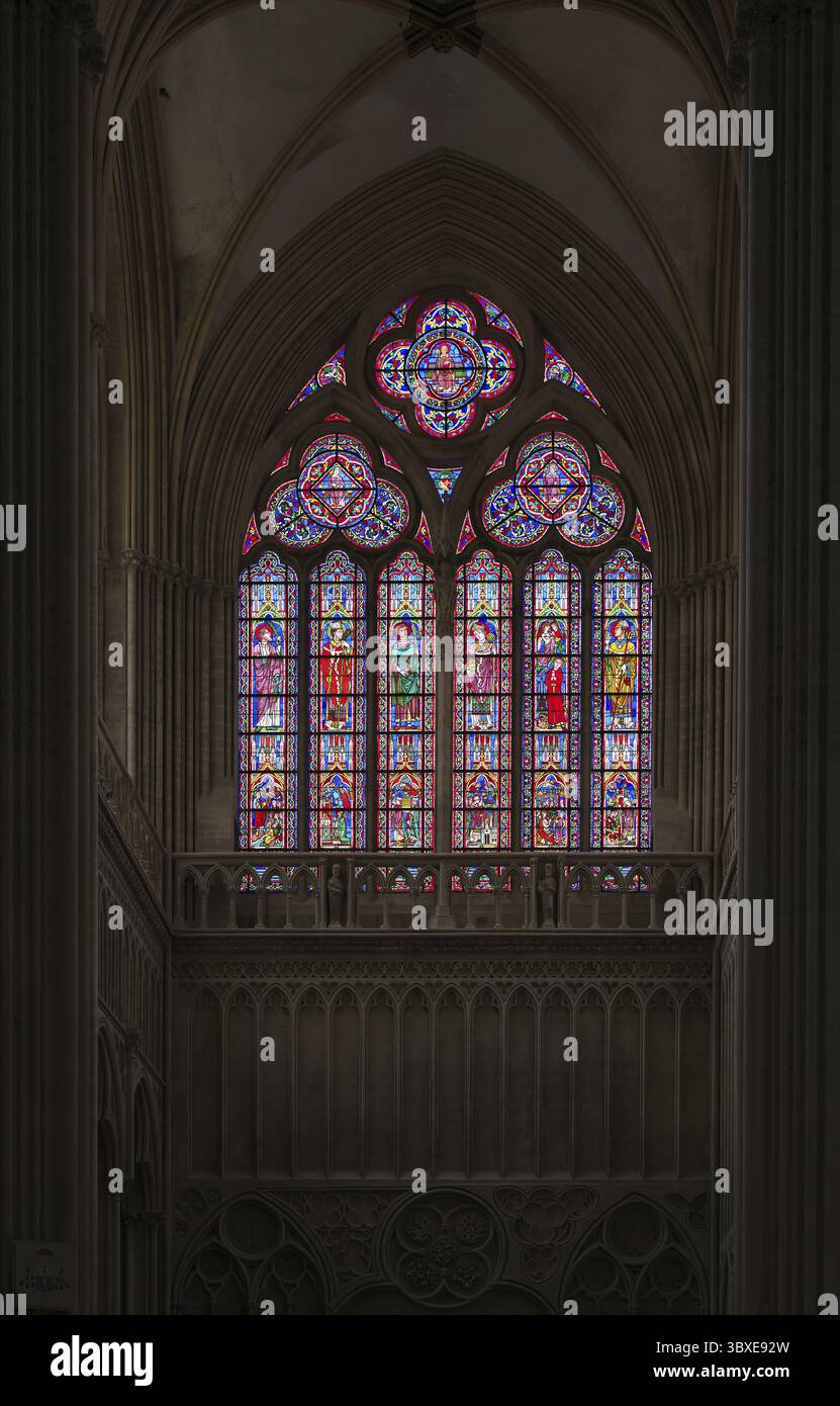 Interior view, stained glass window, coloured church windows ...