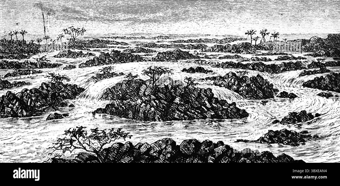 Upper course of the Nile with cataracts, rapids, waterfalls, islands ...