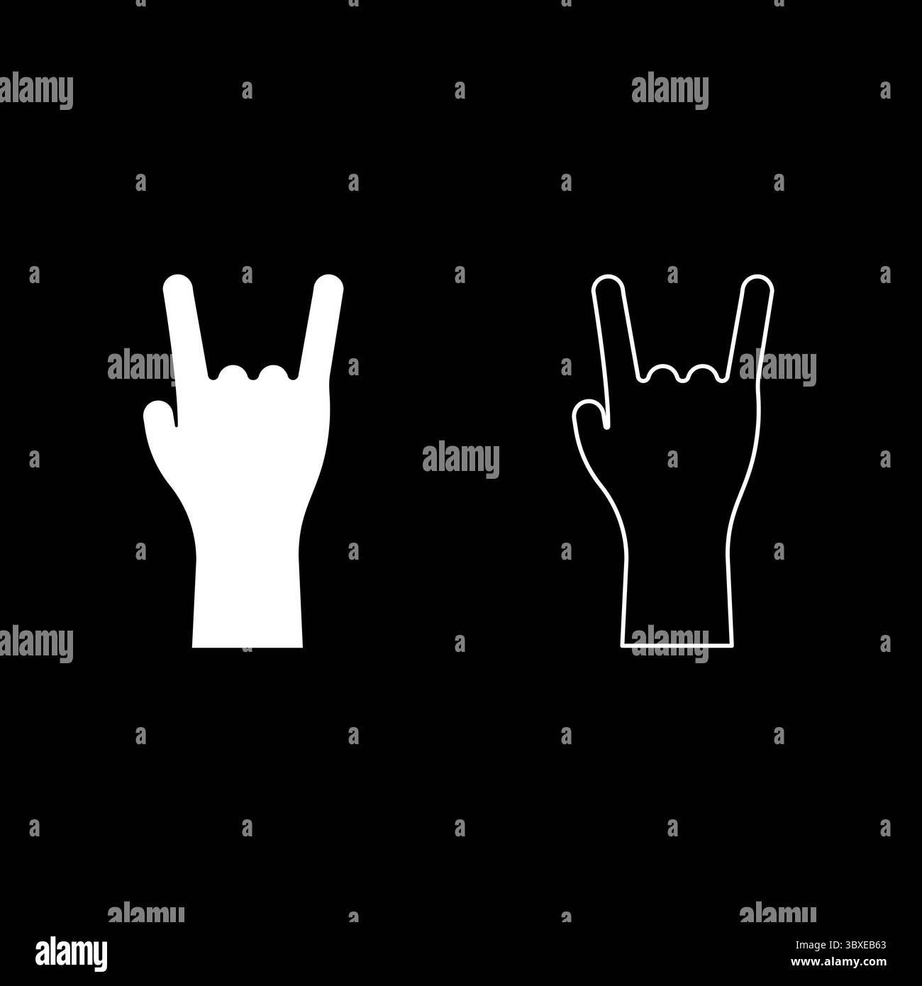 Symbol heavy metal rock male hand gesture sign set icon white color ...