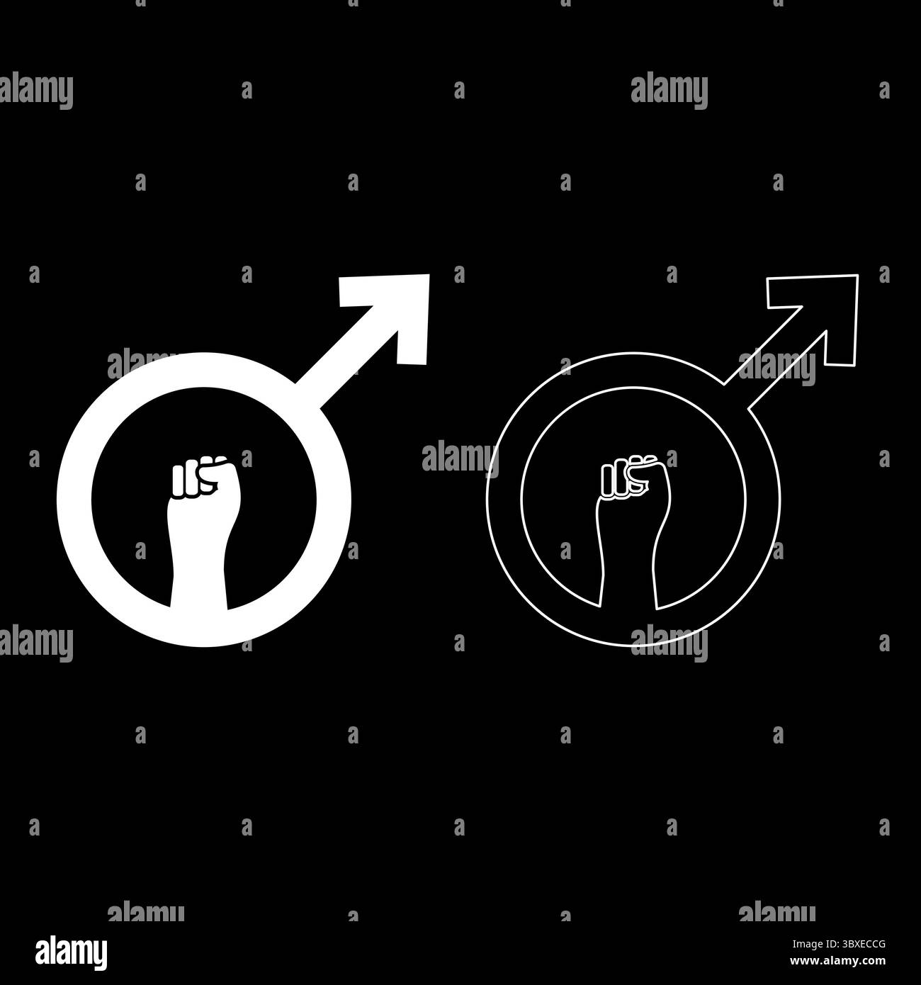 Anti feminism male symbol sign raised fist set icon white color vector ...