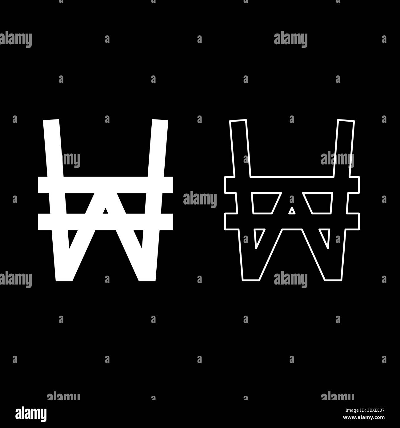 South Korean won currency symbol sign set icon white color vector ...