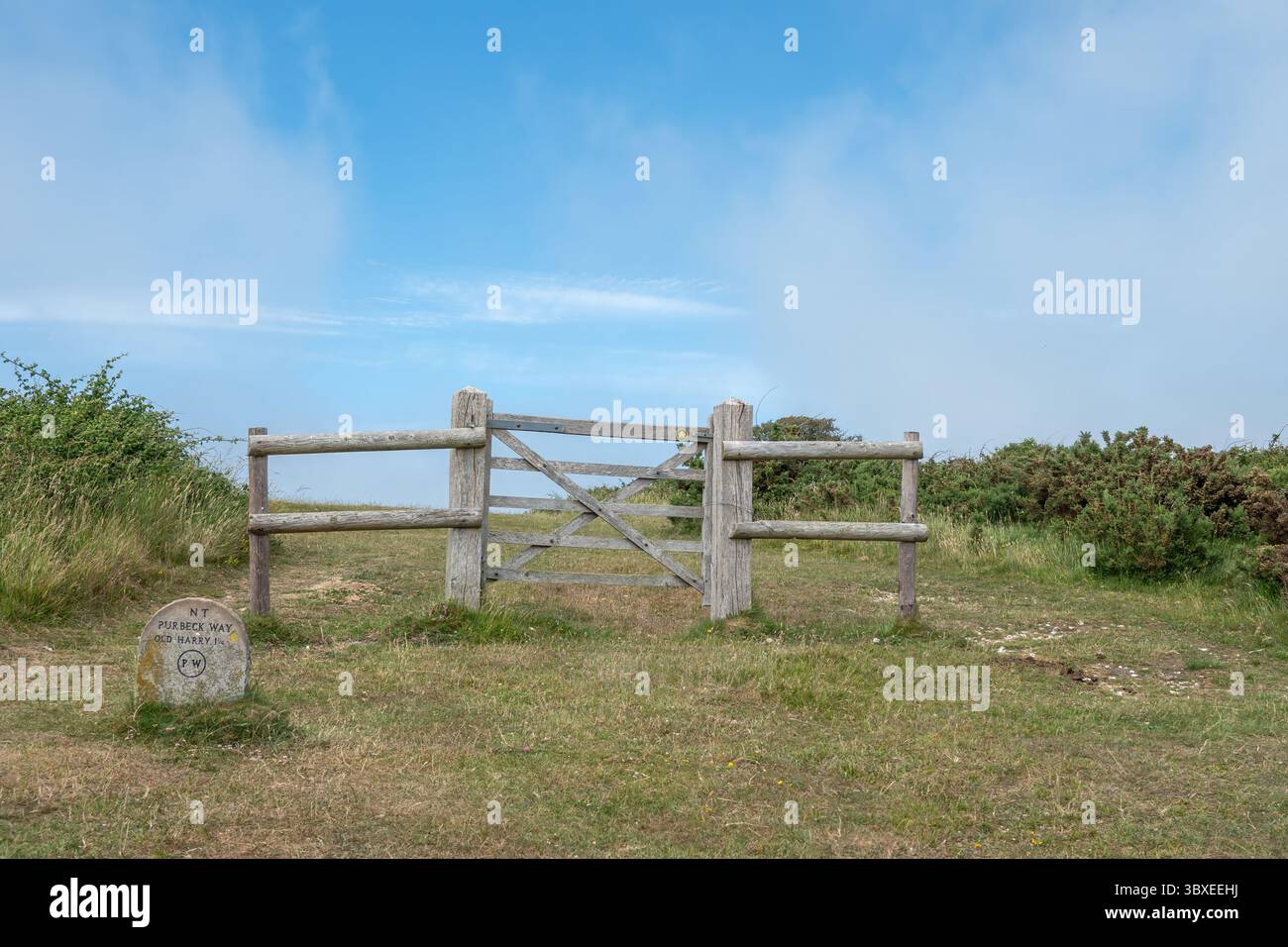 old wooden gateway with no fence on The Purbeck Way between Swanage and ...