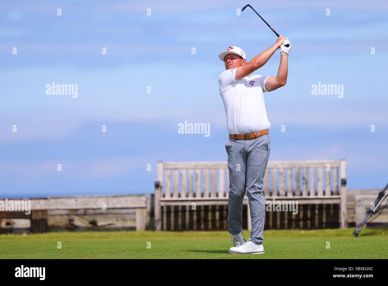 Captain Cameron Smith of Ripper GC hits his shot from the sixth tee ...