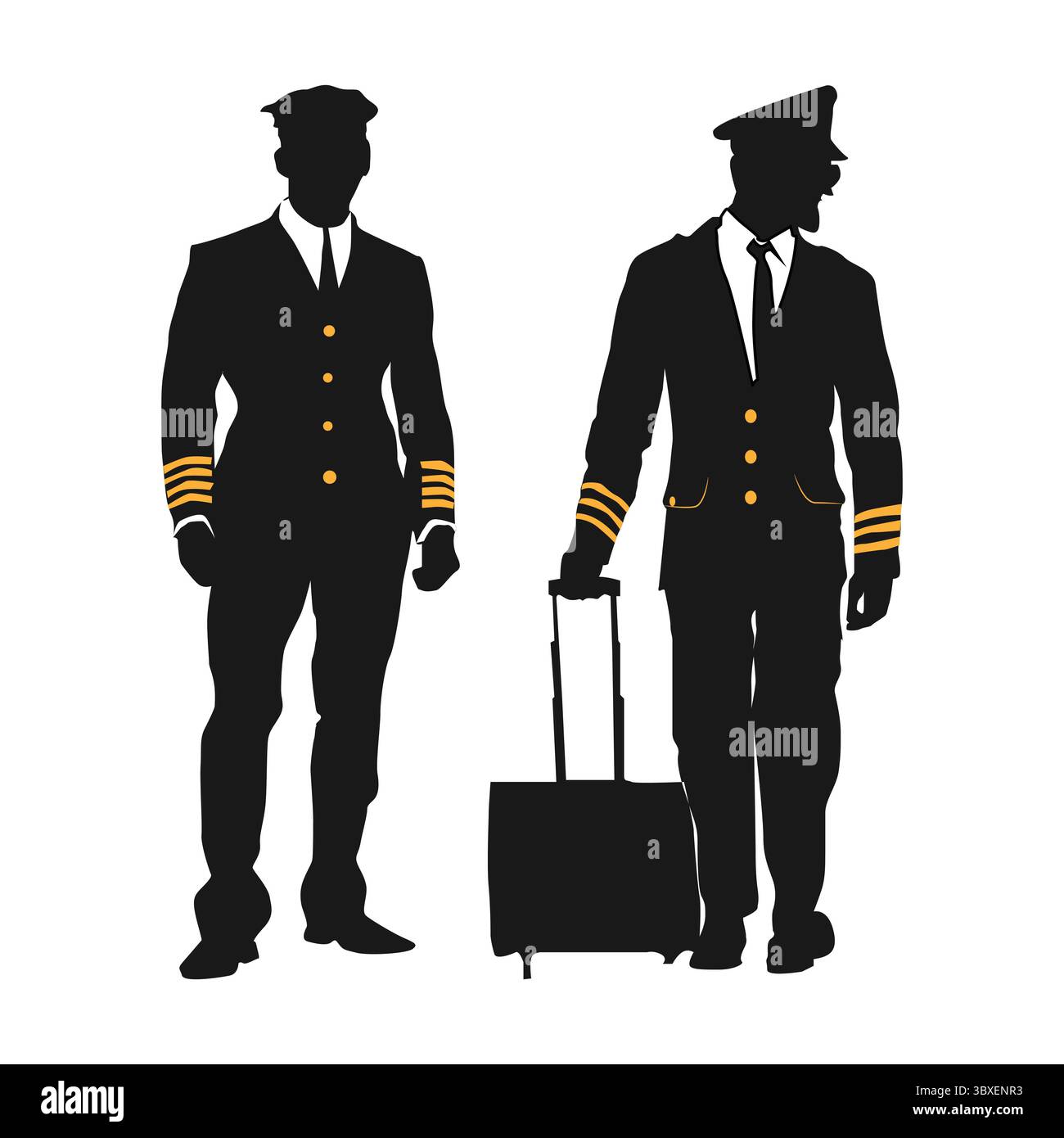 Aviation Pilot in standing pose full Body black silhouette illustration ...