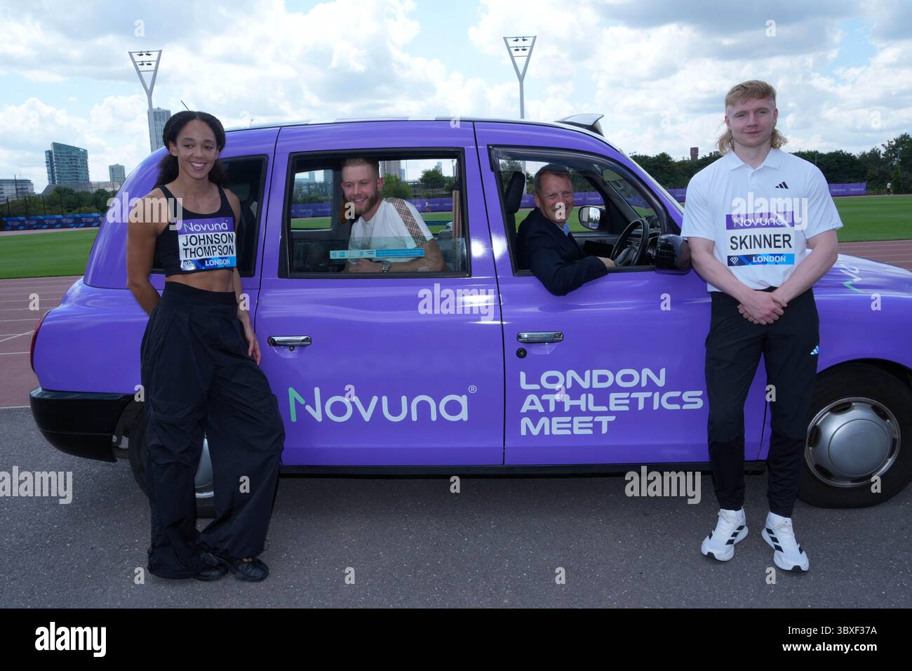 From left: Katarina Johnson-Thompson (GBR), Josh Kerr (GBR), UK Athletics chief executive ...