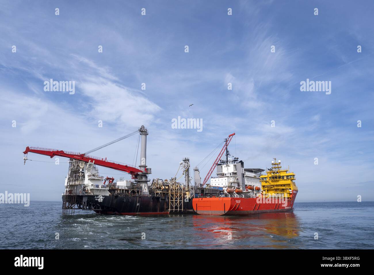 Pipelayer Lorelay (l) in the North Sea, The Netherlands on July 18 2025 ...