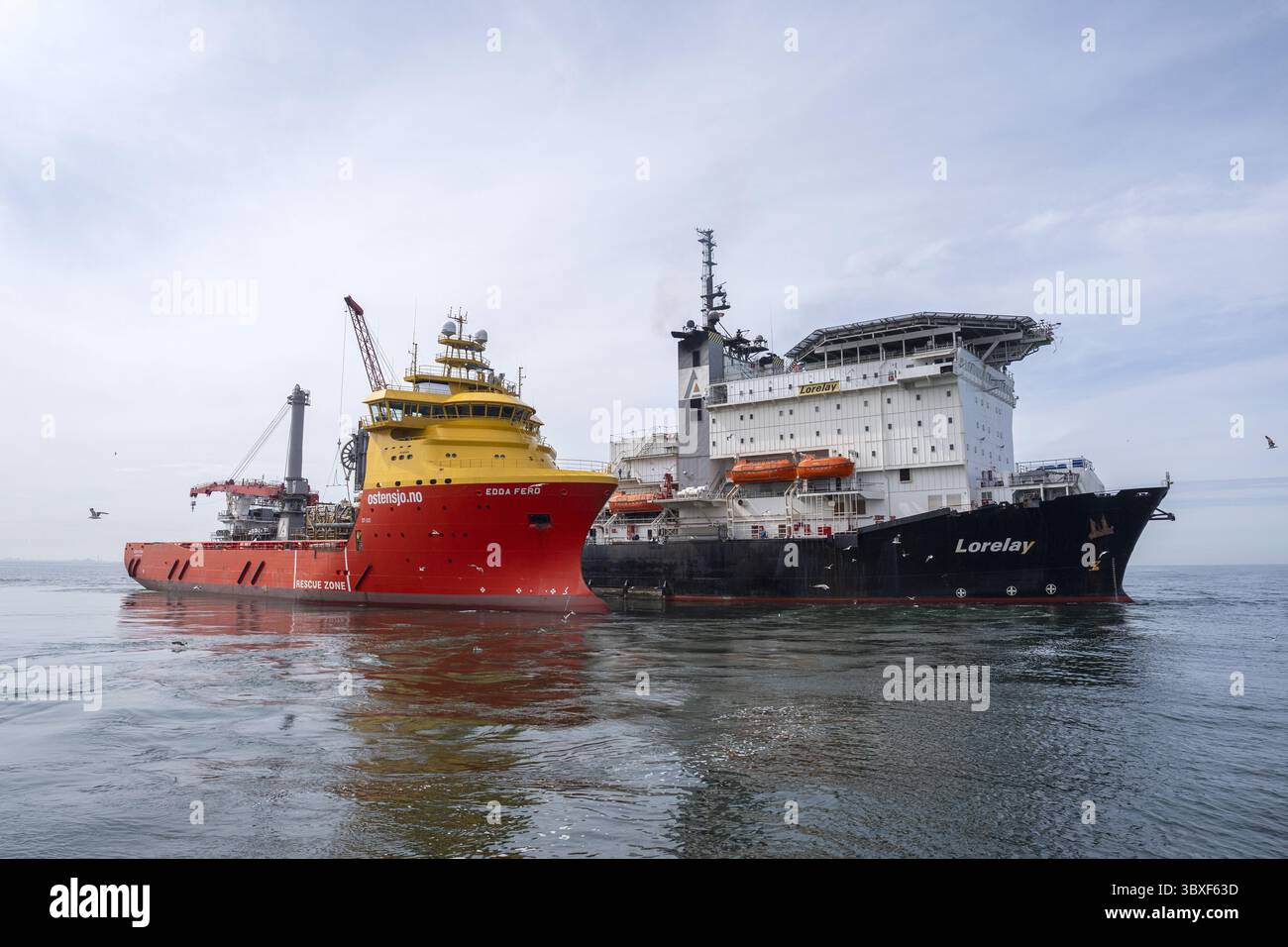 NORTH SEA - Pipelayer Lorelay (r) in the North Sea. A CO2 transport ...