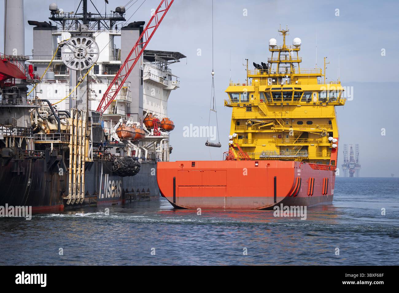 Pipelayer Lorelay (l) in the North Sea, The Netherlands on July 18 2025 ...