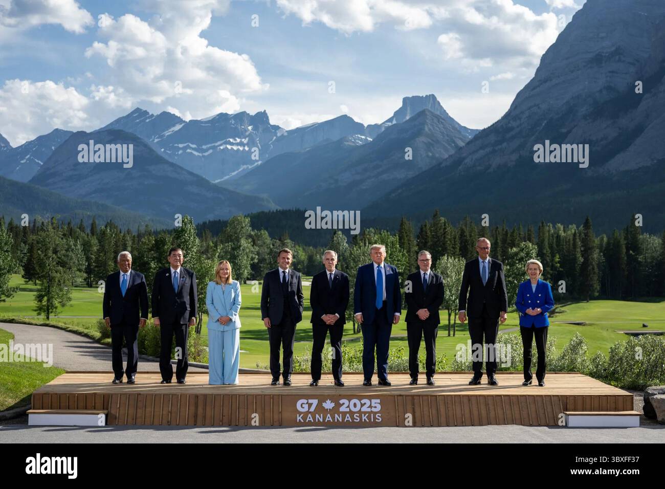 World leaders pose for the official group photo during the G7 Summit in Kananaskis, Alberta ...
