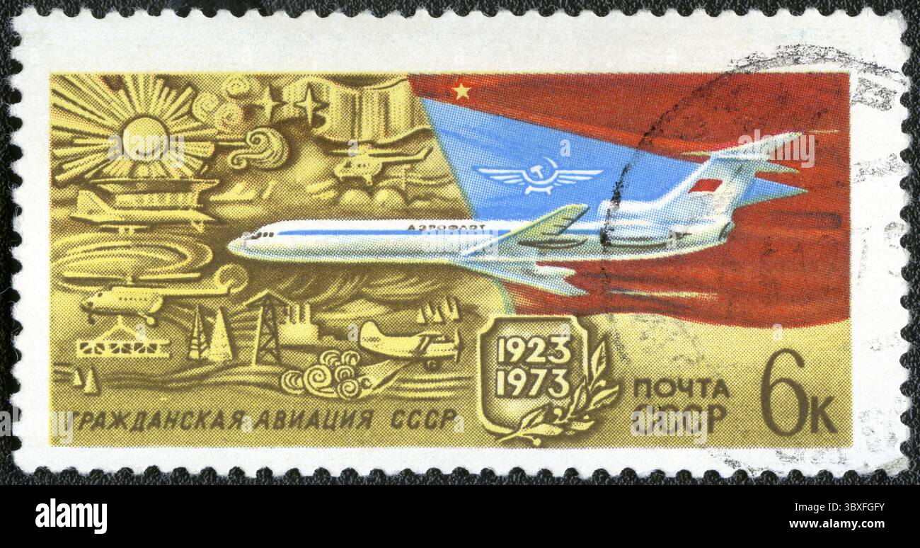 USSR - CIRCA 1973: A stamp printed in USSR shows TU-154 Turbojet ...