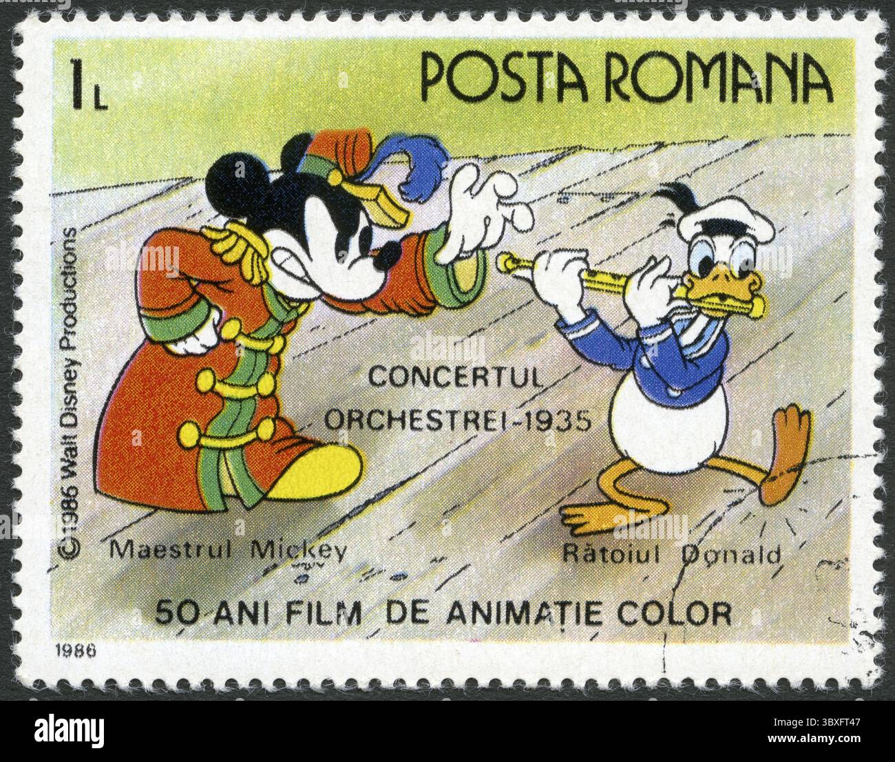 ROMANIA - CIRCA 1986: A stamp printed in Romania shows Mickey and ...