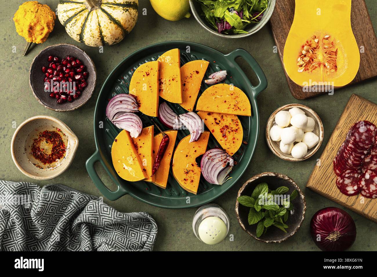 Food, Squash sliced into slices for baking. Ingredients for autumn ...