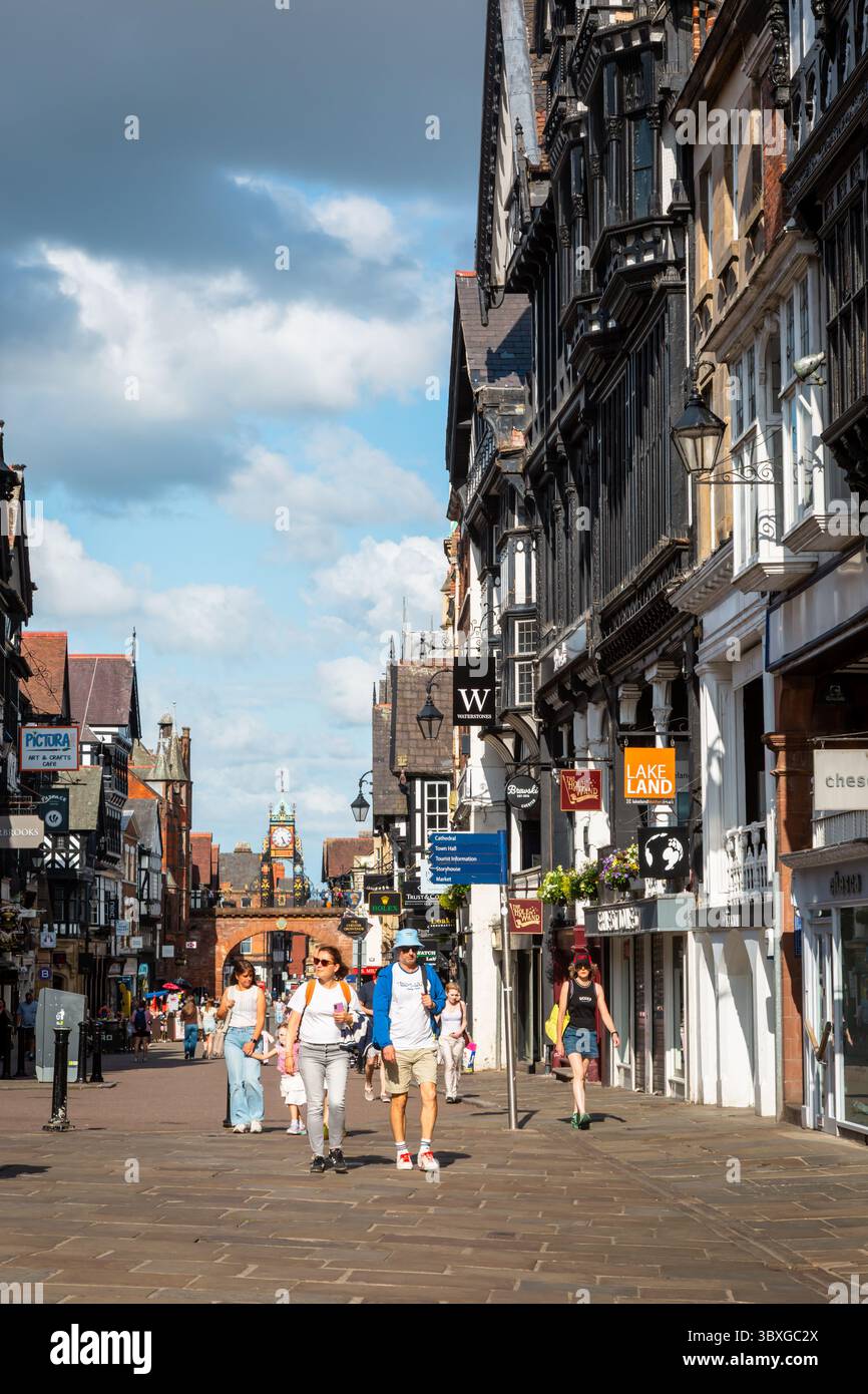 Pedestrian street in Chester city centre, Cheshire, UK. 2025 Stock ...