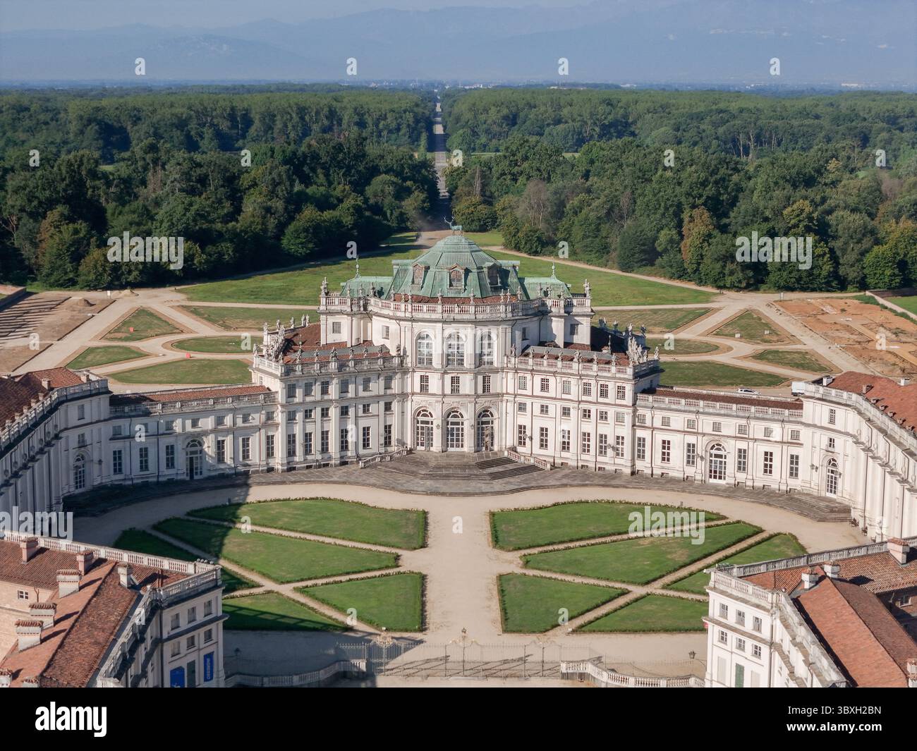 Aerial view of the majestic Palazzina di Caccia di Stupinigi with its ...