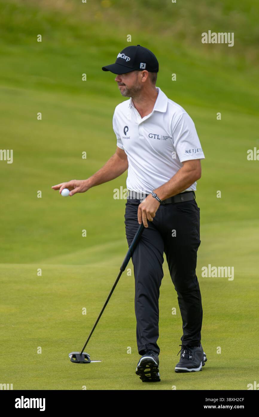 Portrush, Ireland. 18th July 2025. Brian Harman birdies the 10th during ...