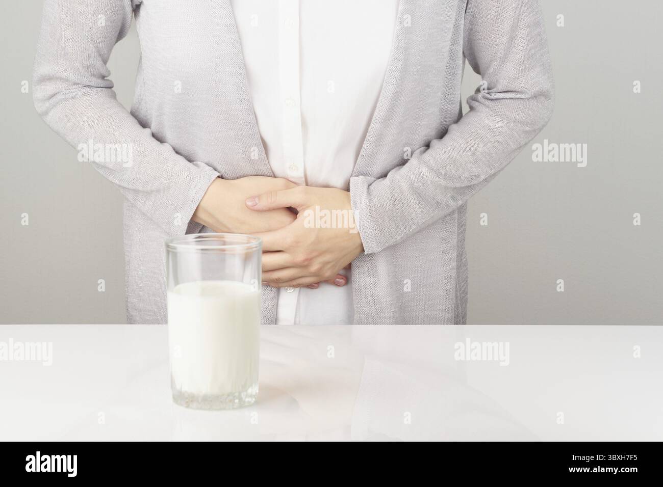 Lactose intolerance, health problem with dairy food products concept ...