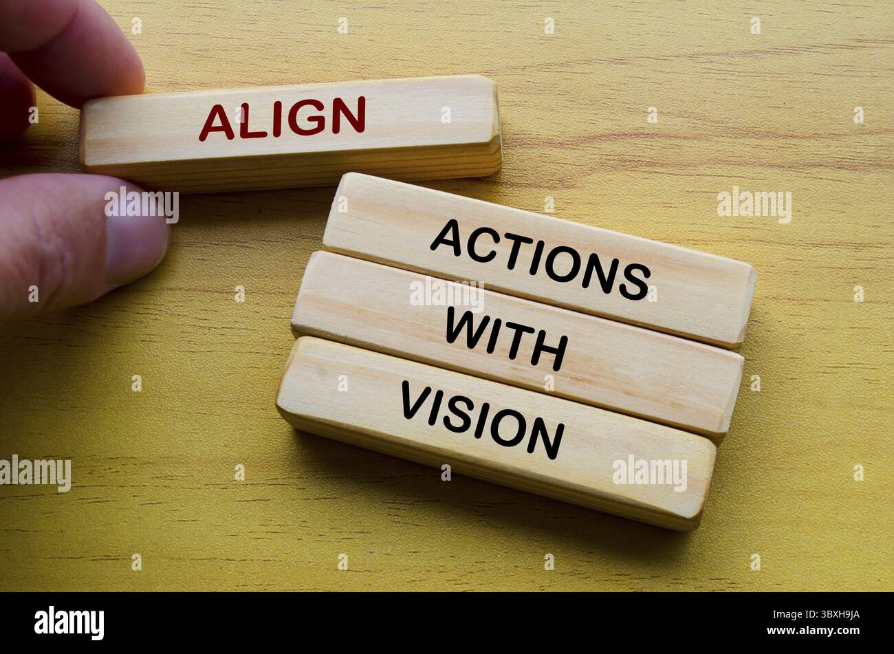 Align actions with vision text on wooden blocks. Operational Excellence ...
