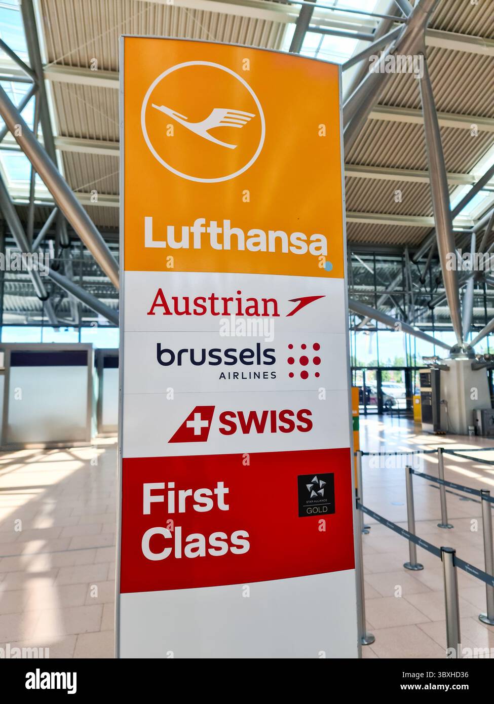 Hamburg, Germany - 10. July 2025: Vertical sign displaying Lufthansa ...