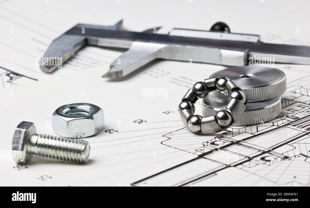 Mechanical scheme and calipers with bearing Stock Photo - Alamy