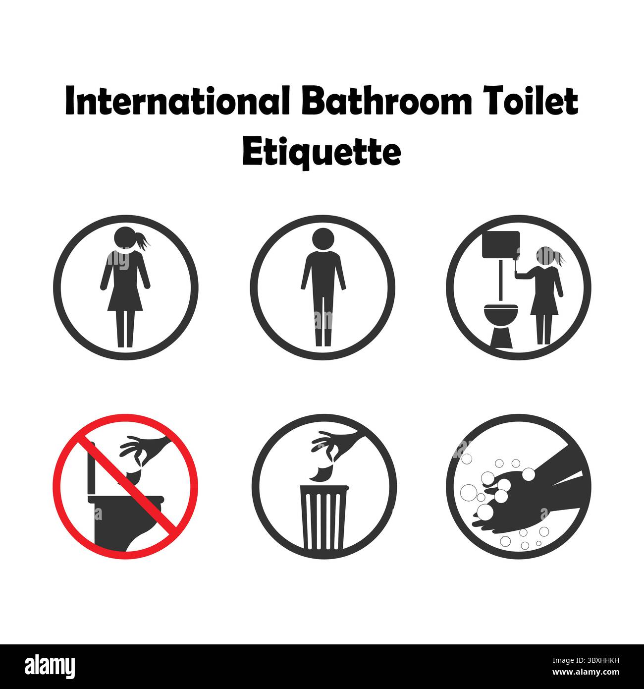 International Bathroom Toilet Etiquette Ethics Sign and symbol ...