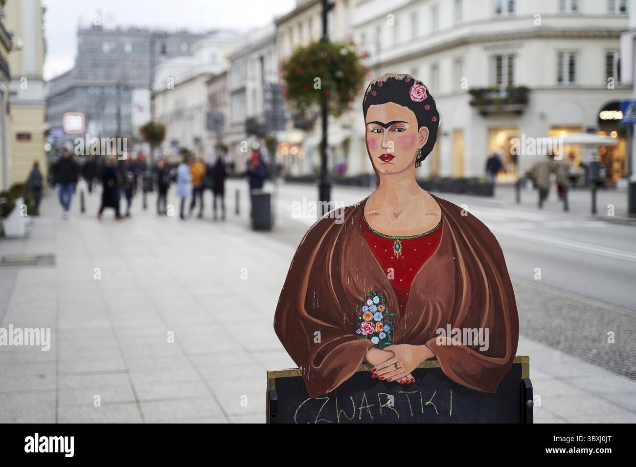 Warsaw, Poland, Nov 15, 2018: Painted plywood outdoor restaurant menu ...
