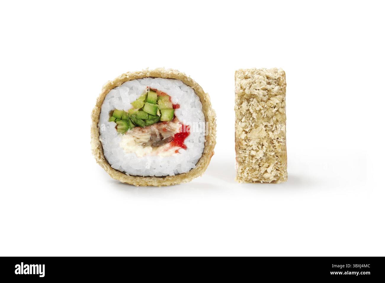Warm crispy deep-fried sushi roll filled with eel, masago, cream cheese ...