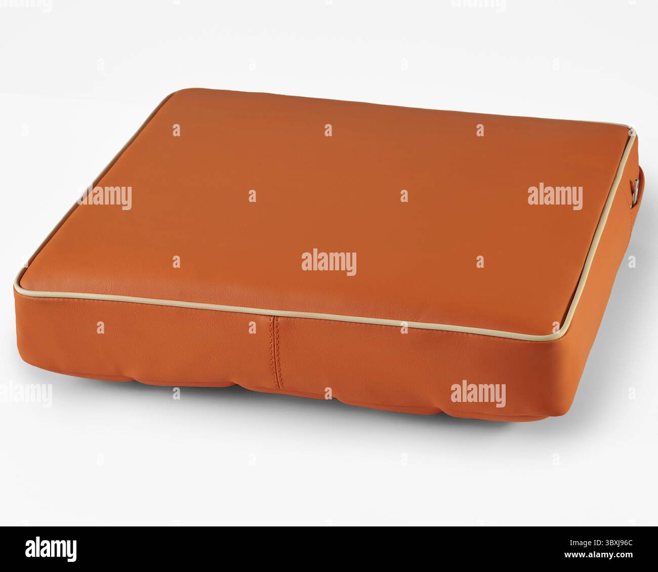 Vibrant orange leather seat cushion with cream piping, adding a pop of ...